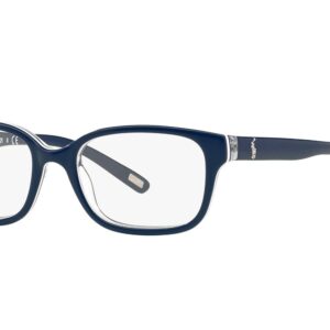 Polo Ralph Lauren Kids' PP8520 Rectangular Prescription Eyewear Frames, Navy Blue On White/Crystal/Demo Lens, 46 mm