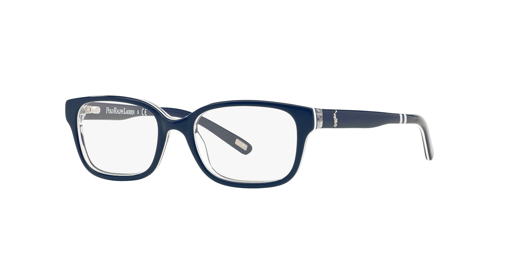 Polo Ralph Lauren Kids' PP8520 Rectangular Prescription Eyewear Frames, Navy Blue On White/Crystal/Demo Lens, 46 mm