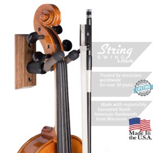 String Swing CC01V-BW Hardwood Home & Studio Wall Mount Violin Hanger - Black Walnut