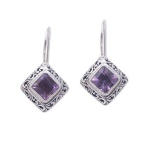 novica artisan handmade amethyst drop earrings unique sterling silver purple indonesia birthstone [1 in l x 0.6 in w x 0.2 in d] ' ubud goddess'