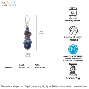 NOVICA Artisan Handcrafted Lapis Lazuli Amethyst Beaded Earrings | Quartz Earrings Dangling | Multicolor Long Earrings | Natural Gemstone Earrings | Chalcedony Earrings For Women | Thailand