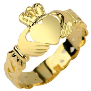 14k Yellow Gold Claddagh Ring with Trinity Band (14K Gold, 5.5)