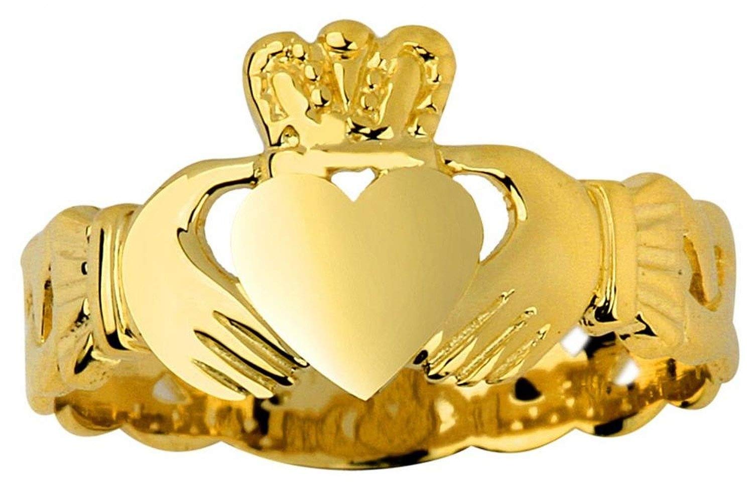 14k Yellow Gold Claddagh Ring with Trinity Band (14K Gold, 5.5)