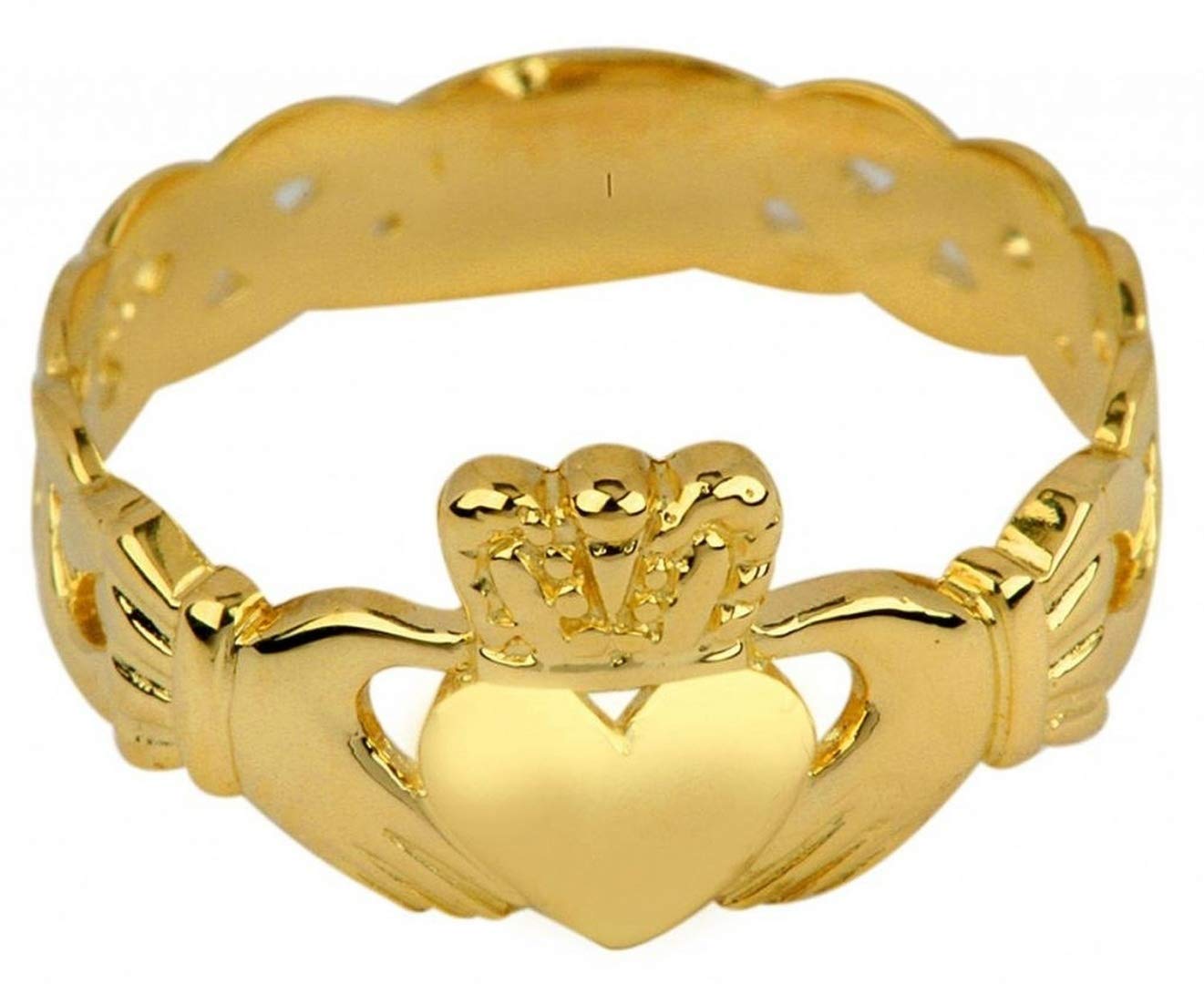 14k Yellow Gold Claddagh Ring with Trinity Band (14K Gold, 5.5)