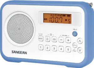 sangean pr-d18bu am /fm / portable digital radio with protective bumper (white/blue)