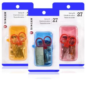 singer 27-pieces travel sewing kit no. 01927, assorted colors, 3-pack