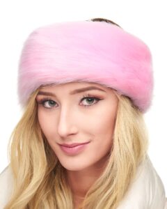 futrzane classic headband - faux fur headbands for women - furry band for winter (one, pink classic)