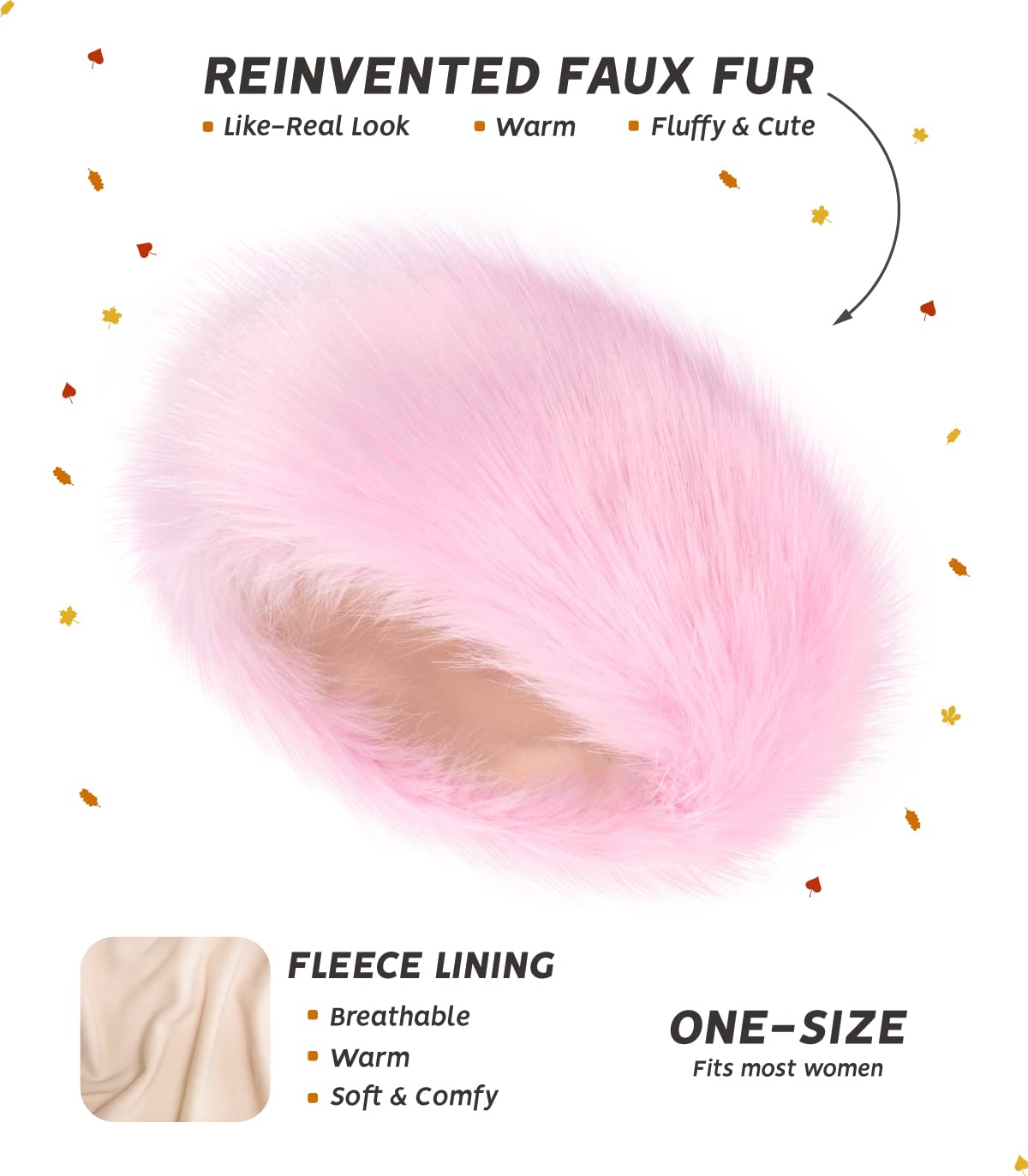 Futrzane Classic Headband - Faux Fur Headbands for Women - Furry Band for Winter (ONE, Pink Classic)