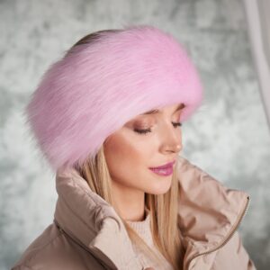 Futrzane Classic Headband - Faux Fur Headbands for Women - Furry Band for Winter (ONE, Pink Classic)