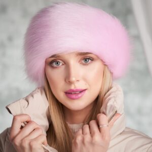 Futrzane Classic Headband - Faux Fur Headbands for Women - Furry Band for Winter (ONE, Pink Classic)