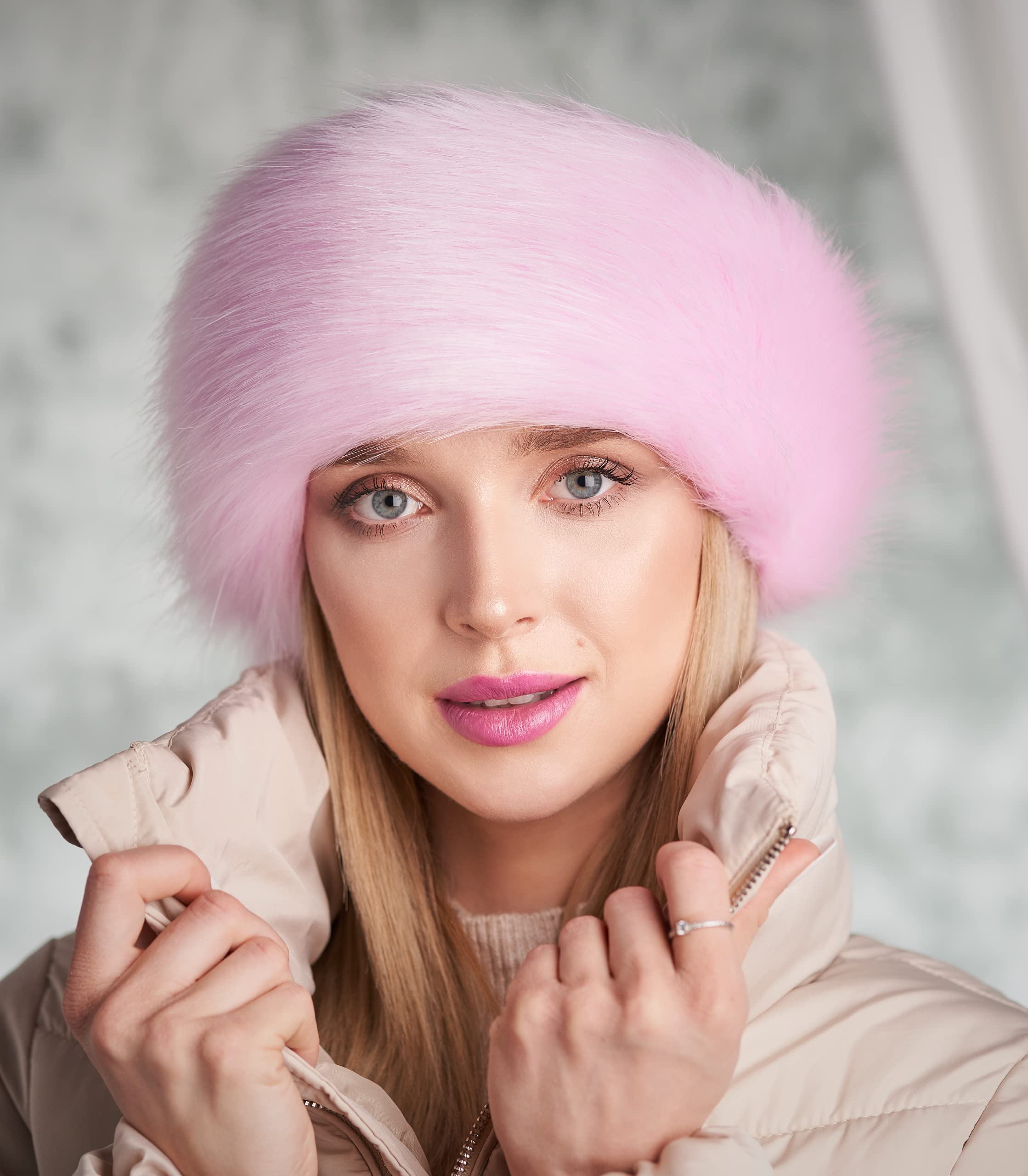 Futrzane Classic Headband - Faux Fur Headbands for Women - Furry Band for Winter (ONE, Pink Classic)