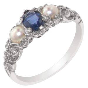 letsbuygold 925 sterling silver natural sapphire and cultured pearl womens promise ring - size 6.5