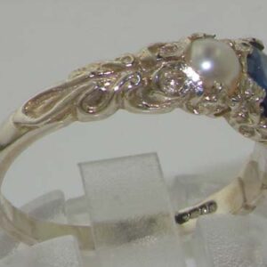 LetsBuyGold 925 Sterling Silver Natural Sapphire and Cultured Pearl Womens Promise Ring - Size 6.5