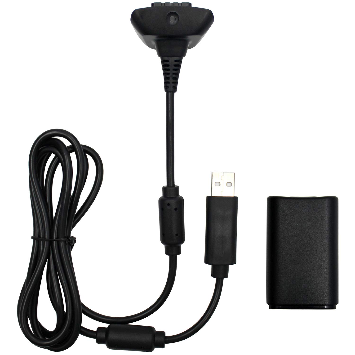 OSTENT 2 in 1 Charger Cable + Rechargeable Battery Pack for Xbox 360 Wireless Controller Color Black