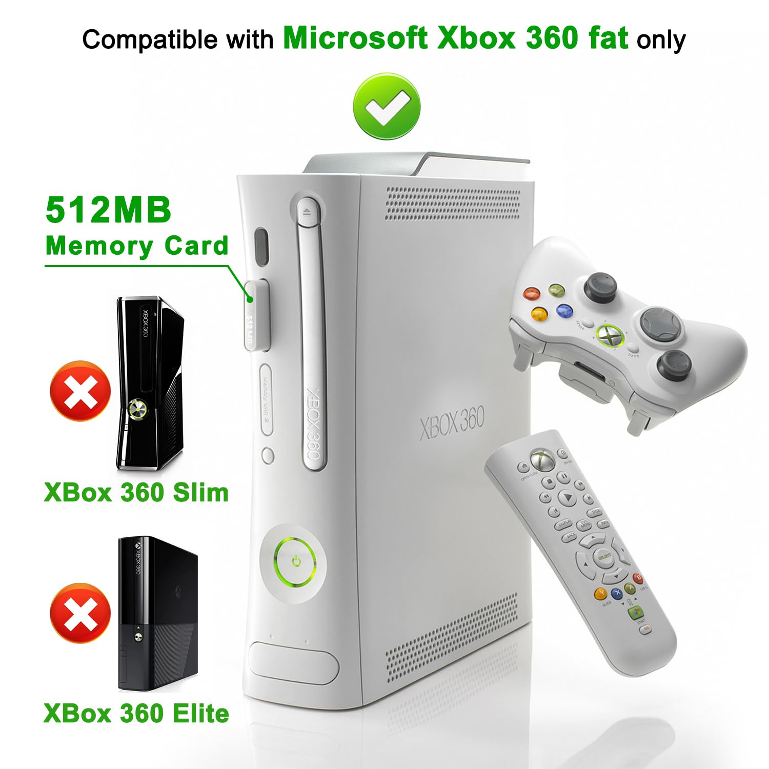 OSTENT 512M Memory Card Unit Storage Space for Microsoft Xbox 360 Original Fat Version Video Games