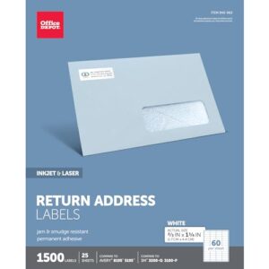 office depot white inkjet/laser return address labels, 2/3in. x 1 3/4in., pack of 1,500, 505-o004-0015