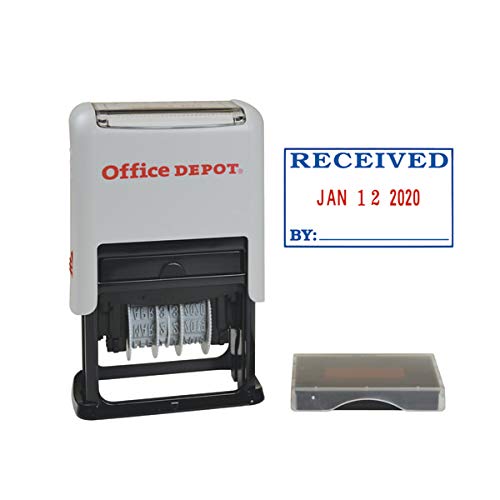 Office Depot Self-Inking Dater with Extra Pad, Received, Red/Blue Ink, 032537