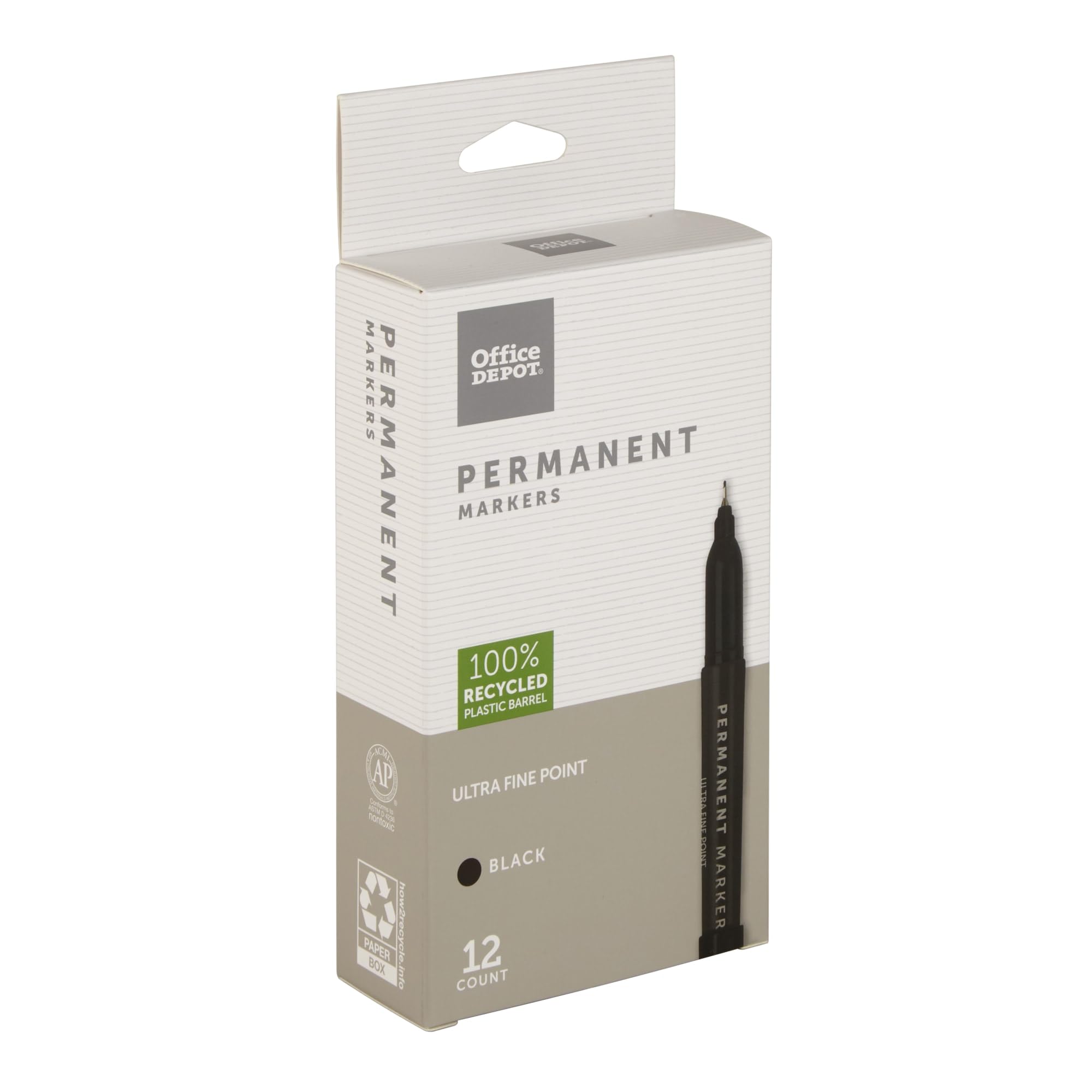 Office Depot 100% Recycled Permanent Markers, Ultra-Fine Point, Black, Pack Of 12, OD88670