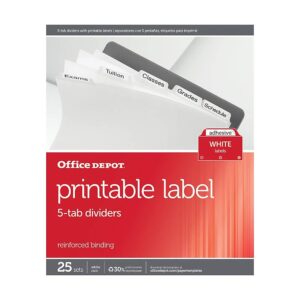 Office Depot Plain Dividers With Tabs And Labels, White, 5-Tab, Pack Of 25 Sets, 11353