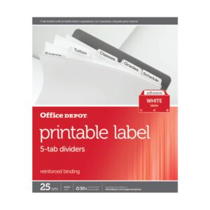 Office Depot Plain Dividers With Tabs And Labels, White, 5-Tab, Pack Of 25 Sets, 11353