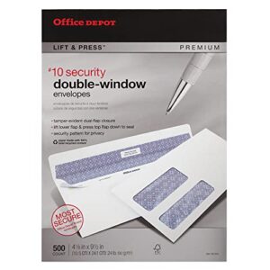 Office Depot 100% Recycled Lift Press(TM) Double-Window Envelopes, 10 (4 1/8in. x 9 1/2in.), White, Box Of 500, 76133