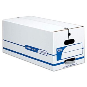 Office Depot® Brand Quick Set-Up Storage Boxes With String & Button Closure, Letter, 24" x 12" x 10", 60% Recycled, White/Blue, Pack Of 12