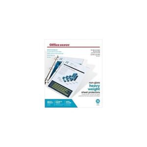 office depot top-loading sheet protectors, heavyweight, non-glare, box of 50, od03030