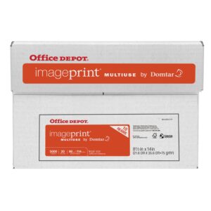 Office Depot ImagePrint FSC Certified Multiuse Paper by Domtar, 8 1/2in x 14in, 20 Lb, White, 500 Sheets Per Ream, Case