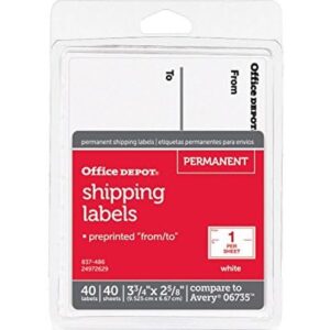 Office Depot White to/from Shipping Label Pad, 3 3/4in. x 2 5/8in., Pack of 40, OD98806