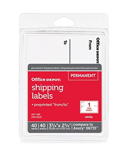 Office Depot White to/from Shipping Label Pad, 3 3/4in. x 2 5/8in., Pack of 40, OD98806