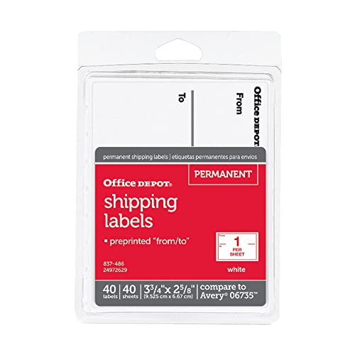 Office Depot White to/from Shipping Label Pad, 3 3/4in. x 2 5/8in., Pack of 40, OD98806