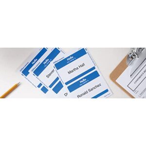 Office Depot Hello Name Badge Labels, 2 11/32in. x 3 3/8in., Blue Border, Pack of 100, OD98838