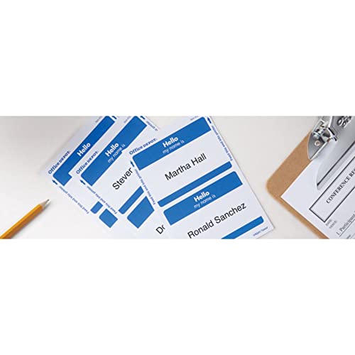 Office Depot Hello Name Badge Labels, 2 11/32in. x 3 3/8in., Blue Border, Pack of 100, OD98838