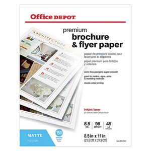 office depot professional brochure and flyer paper, matte, 8 1/2in. x 11in., 45 lb, pack of 150 sheets, 124210