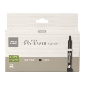 office depot 100% recycled low-odor dry-erase markers, fine point, black, pack of 12, de-12pkblk