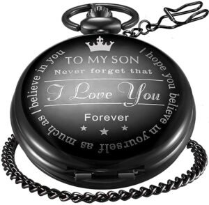 lymfhch personalized pocket watch with chain, engraved “to my son” “i love you” used for birthday christmas graduation gifts pocket watches