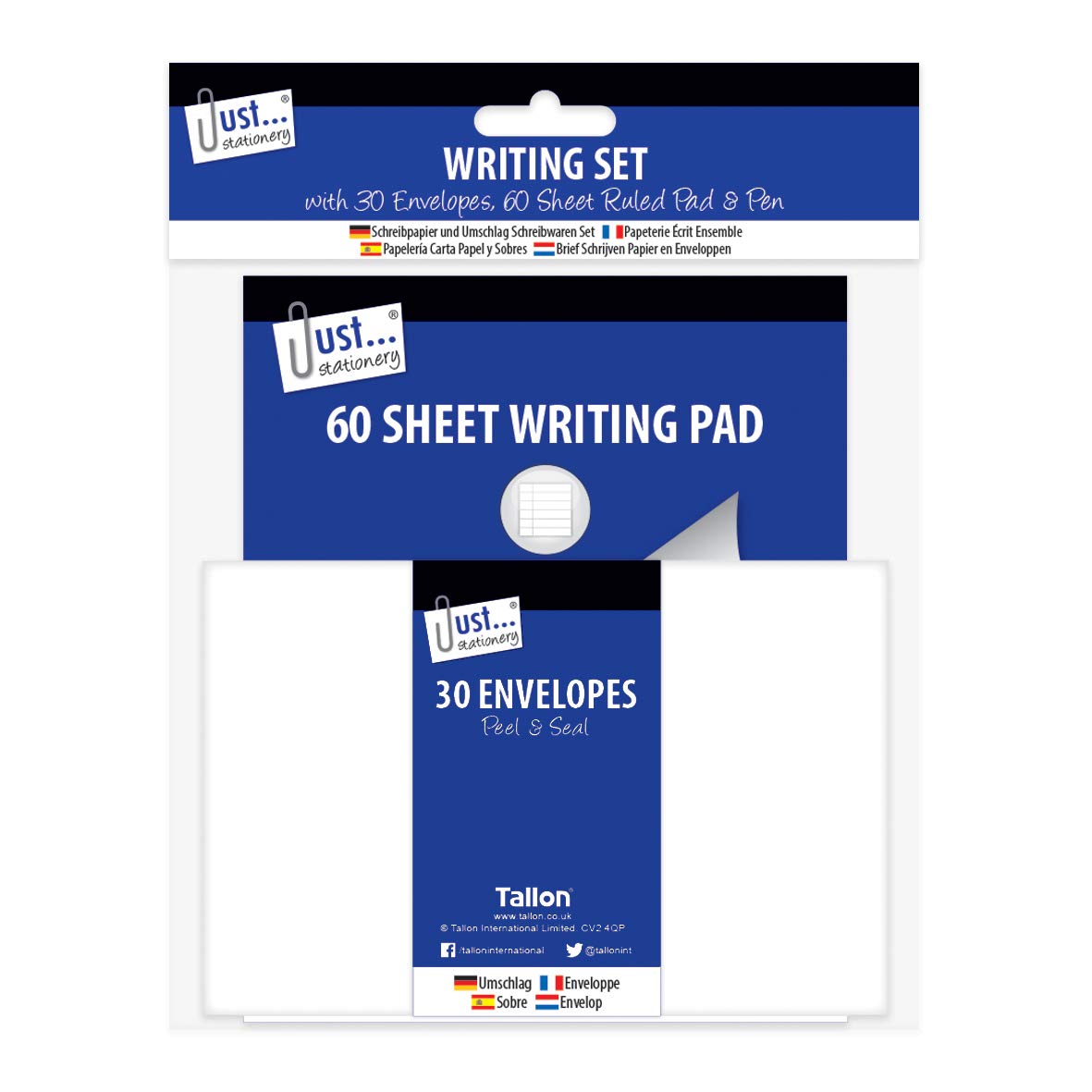 Just Stationery 4130 Writing Set with 60 Sheets, 30 Envelopes and Pen