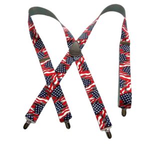 1 1/2" wide classic series stars & stripes xs holdups suspenders for men in x-back style w/usa patented no-slip® silver clips