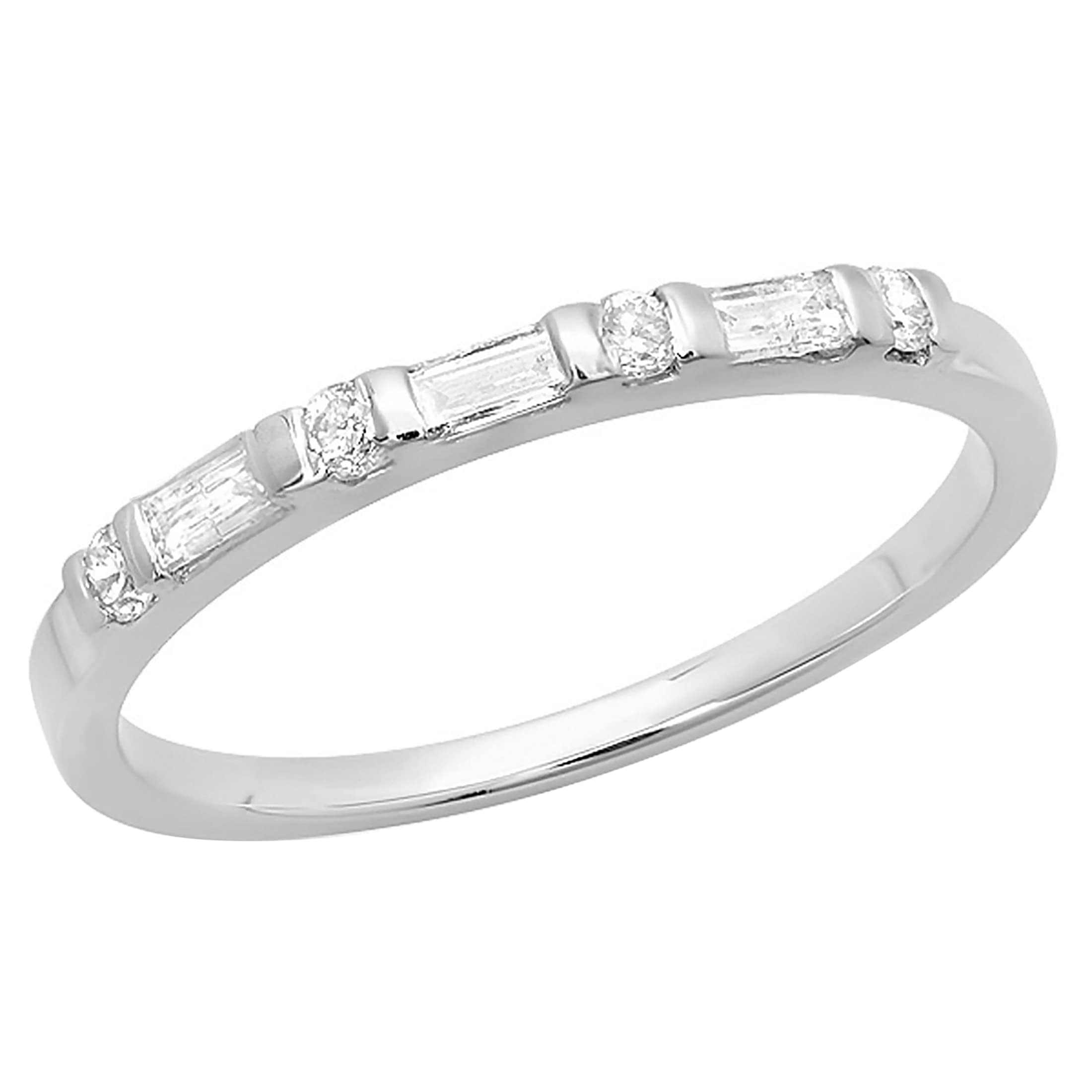 Dazzlingrock Collection 0.20 Carat (ctw) Round & Baguette White Alternate Diamond Wedding Band for Women in 14K White Gold, Size 8