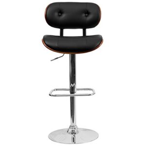 Flash Furniture Magnus Walnut Bentwood Adjustable Height Barstool with Button Tufted Black Vinyl Seat