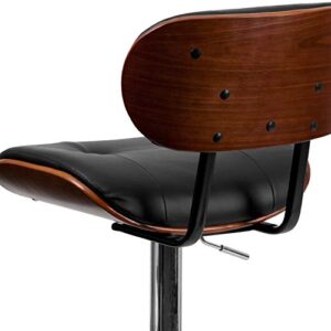 Flash Furniture Magnus Walnut Bentwood Adjustable Height Barstool with Button Tufted Black Vinyl Seat