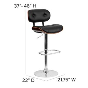 Flash Furniture Magnus Walnut Bentwood Adjustable Height Barstool with Button Tufted Black Vinyl Seat