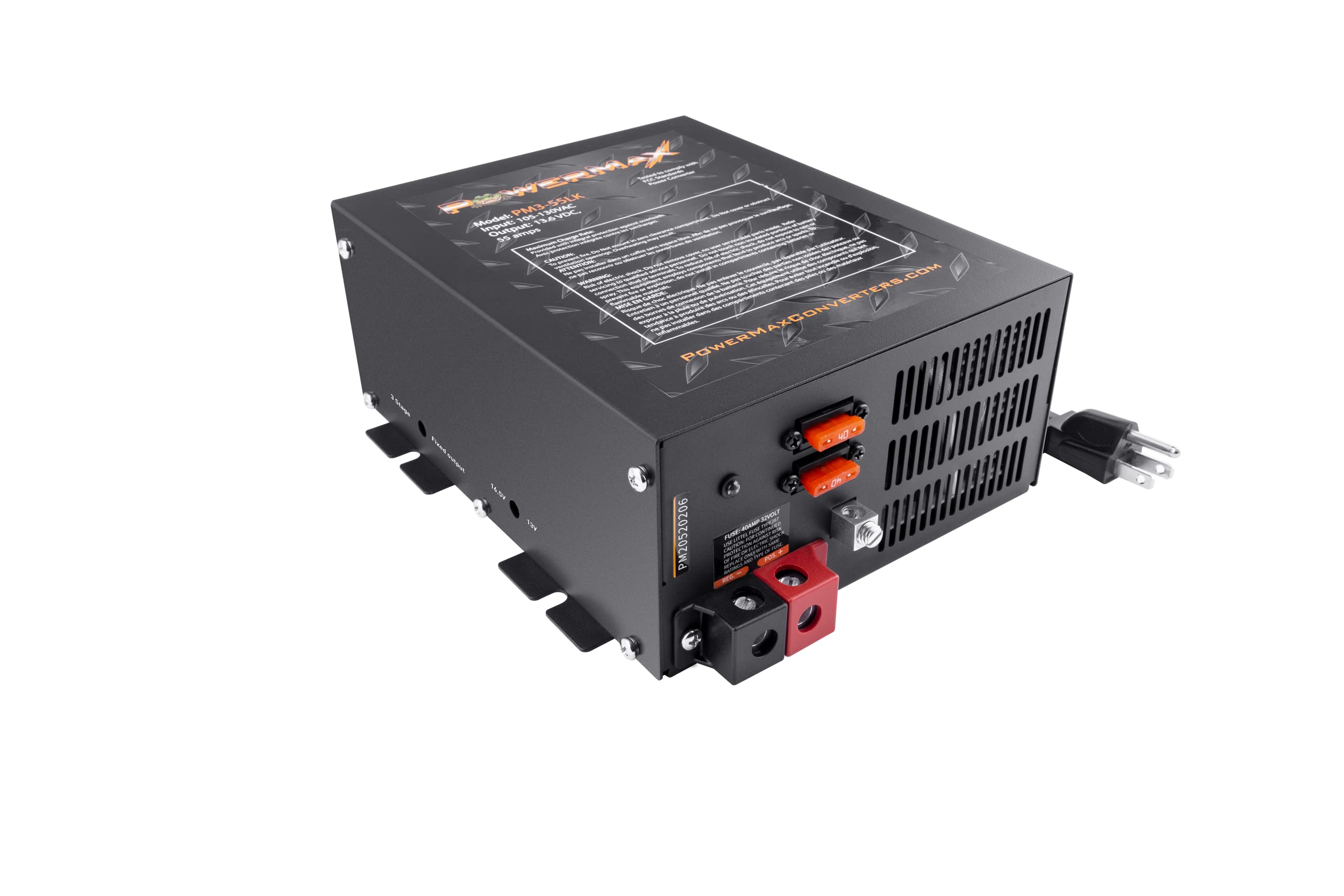 PowerMax PM3-35 Power Supply | AC-DC Converter (110/120 VAC to DC 0-12 Volt, 35 Amp) Battery Charger w/ 3-Stage Smart Charging Mode | Built-in Cooling Fan, LED Indicator Light & Lithium Compatibility