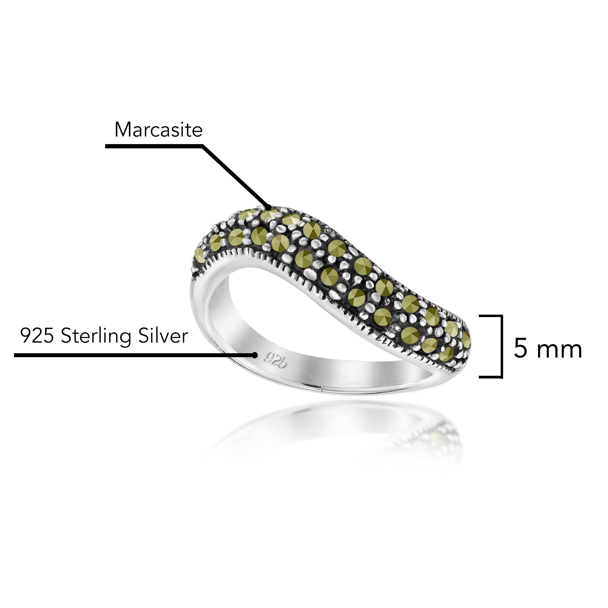 AeraVida Contempo Swirl Iron Marcasite Style Pyrite Embellished .925 Sterling Silver Ring (7)