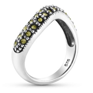 AeraVida Contempo Swirl Iron Marcasite Style Pyrite Embellished .925 Sterling Silver Ring (7)