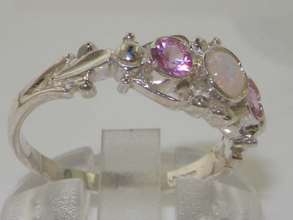 LetsBuyGold 925 Sterling Silver Natural Opal and Pink Tourmaline Vintage Anniversary Ring - Size 5.25