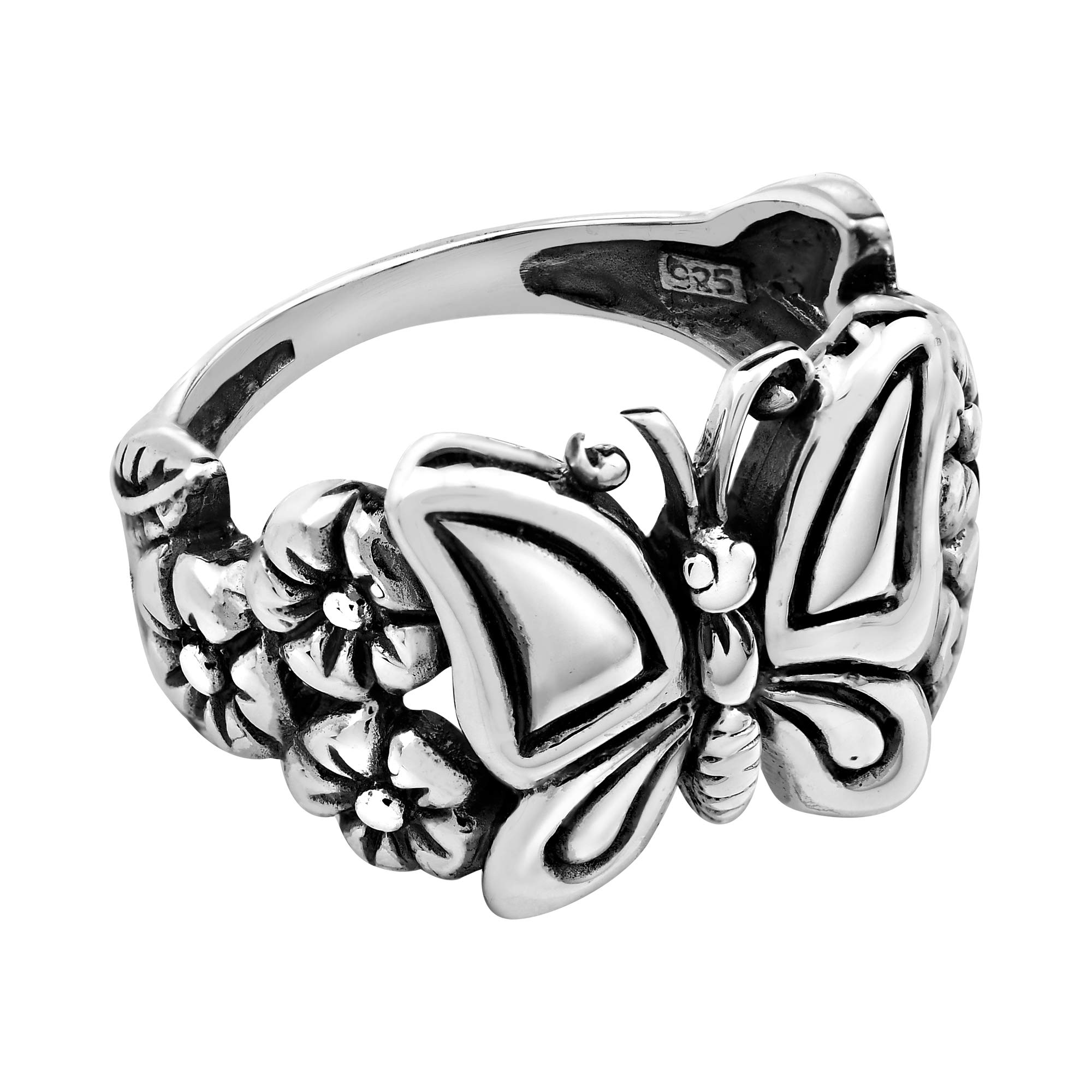 AeraVida Tropical Butterfly Garden Floral Clusters .925 Sterling Silver Ring (8)