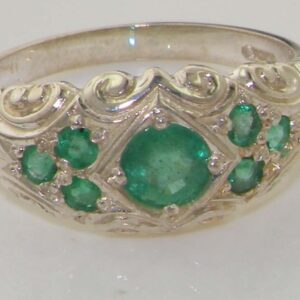 925 Sterling Silver Natural Emerald Womens Promise Ring - Size 8.75