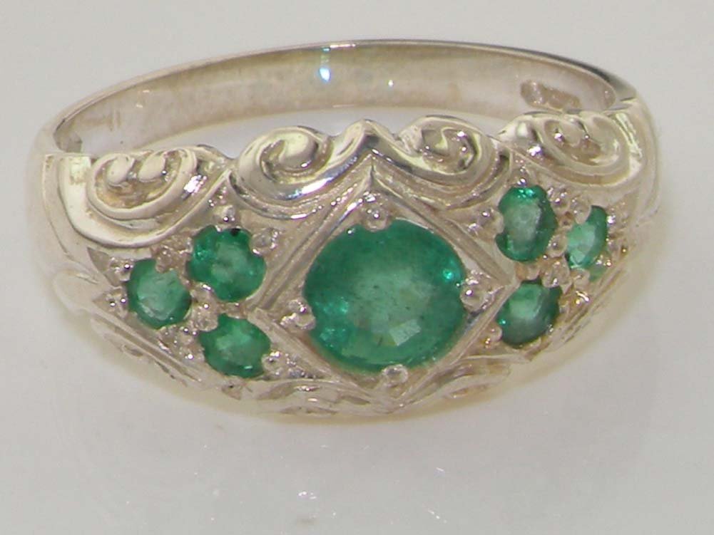 925 Sterling Silver Natural Emerald Womens Promise Ring - Size 8.75