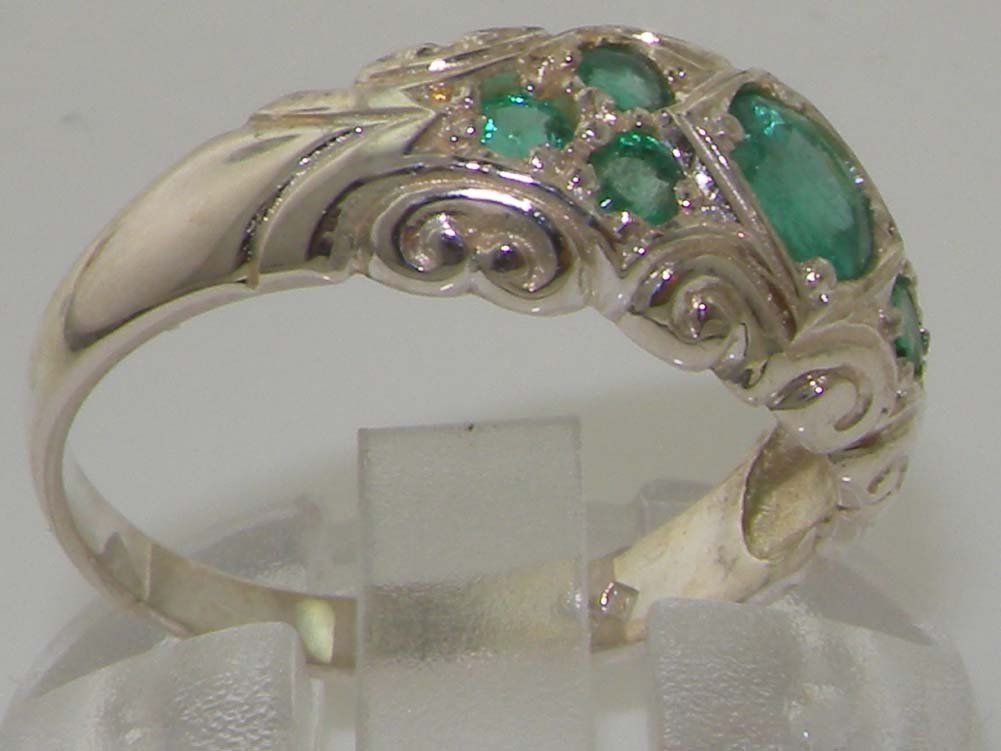 925 Sterling Silver Natural Emerald Womens Promise Ring - Size 8.75